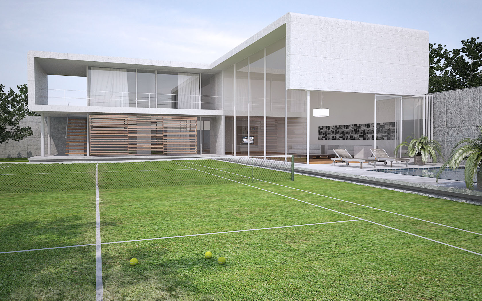 3D1 Casa com quadra de tennis.